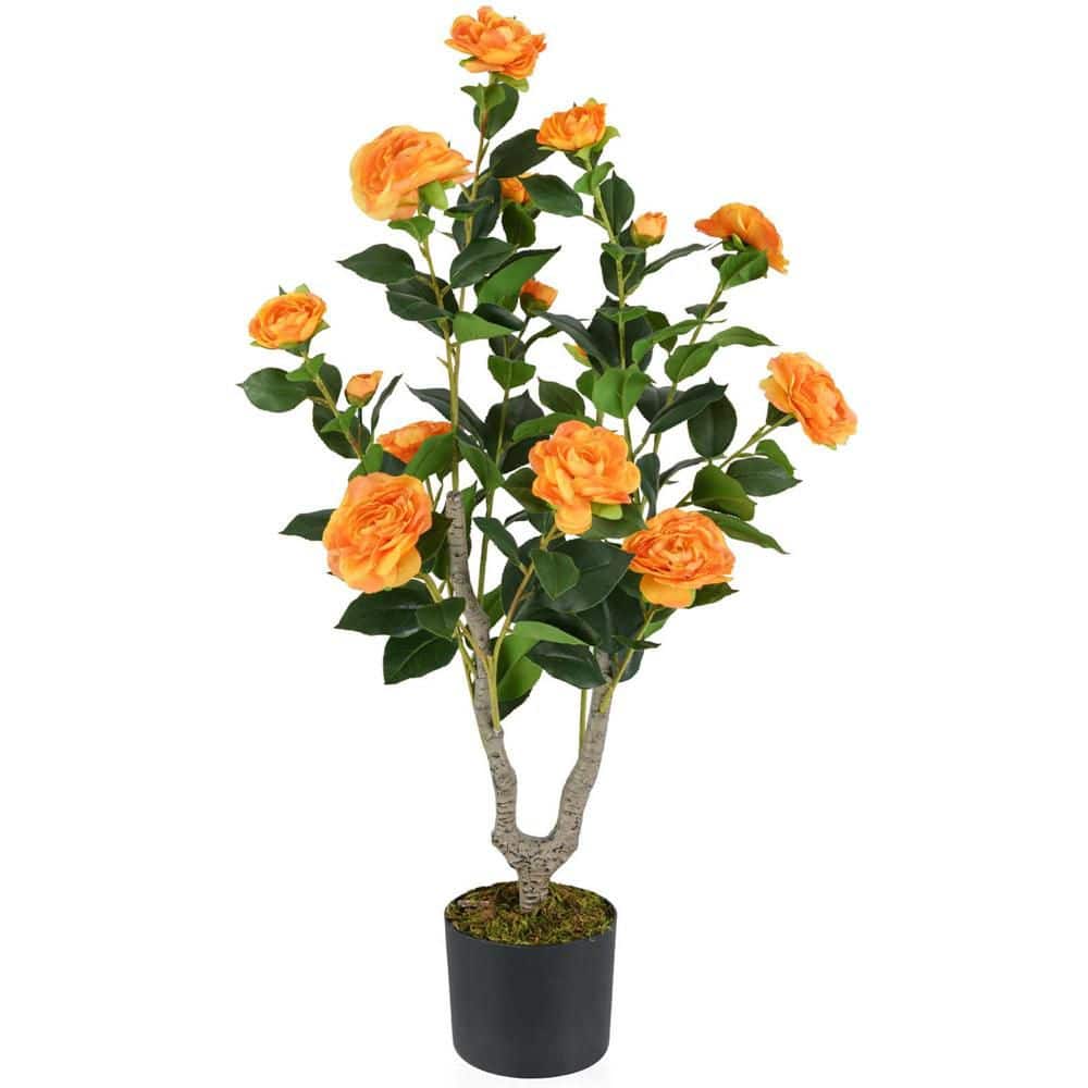 HONEY JOY 1-Piece 36 in. Artificial Camellia Tree Fake Potted Tree ...