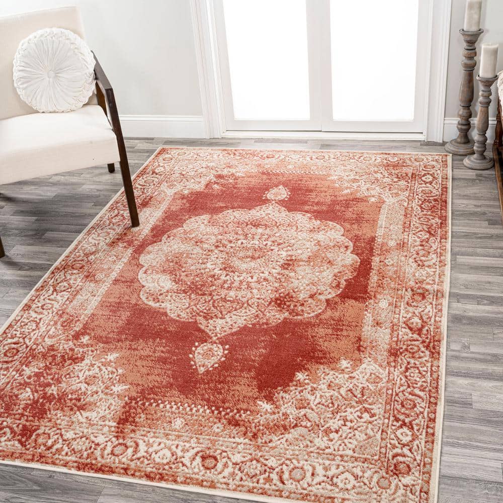 JONATHAN Y Rosalia Cottage Medallion Peach/Ivory 5 ft. x 8 ft. Area Rug ...