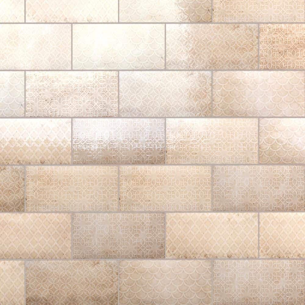 Merola Tile Camden Decor Bone 4 in. x 8 in. Ceramic Wall Tile (11.5 sq ...