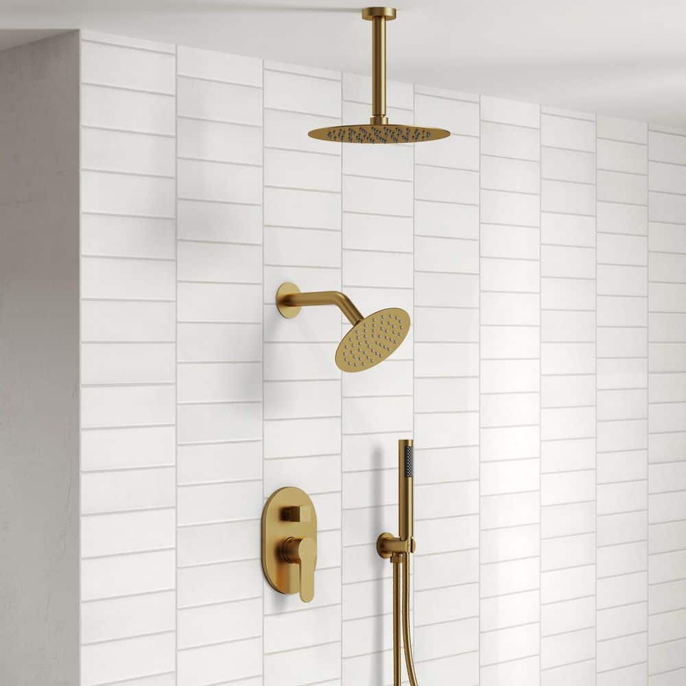 EVERSTEIN 3-Spray Patterns Round Fixed Shower Head 10 and 6 in. with 2. ...