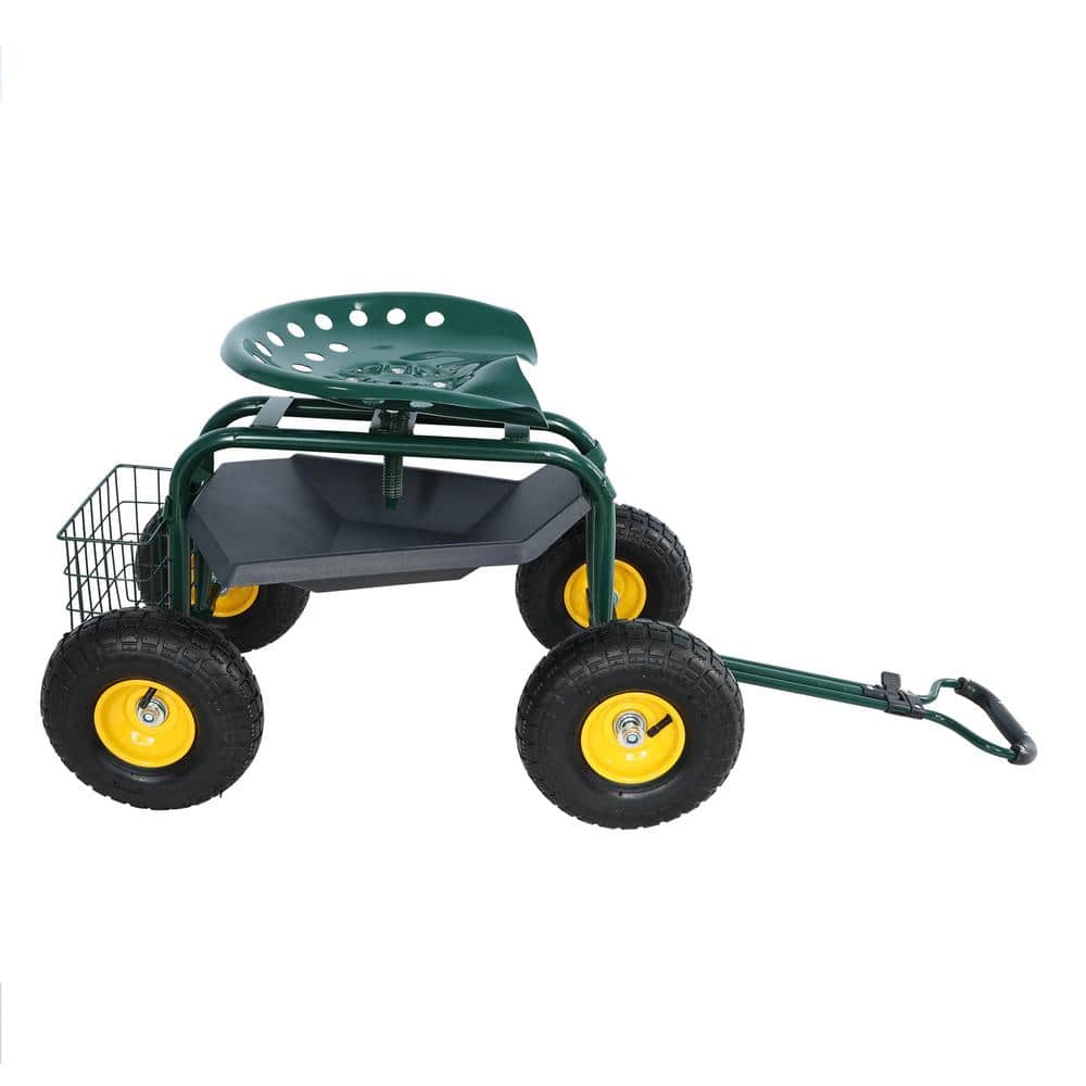 SUNRINX 1 cu. ft. Steel Rolling Garden Cart with Tool Tray and 360 ...