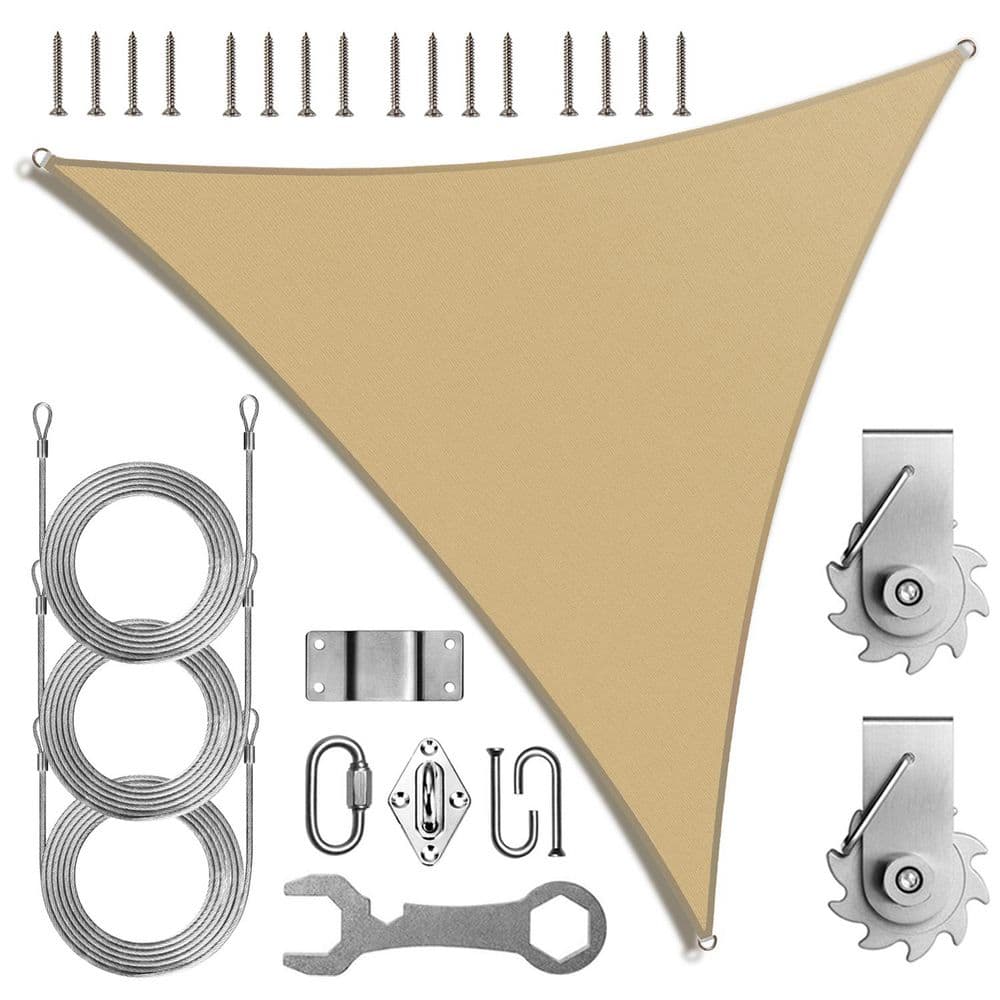 AMGO 22 ft. x 22 ft. x 22 ft. Triangle Sunshade Sail with Hardware TAWAL-Sand beige AWT-TAPT22 ...