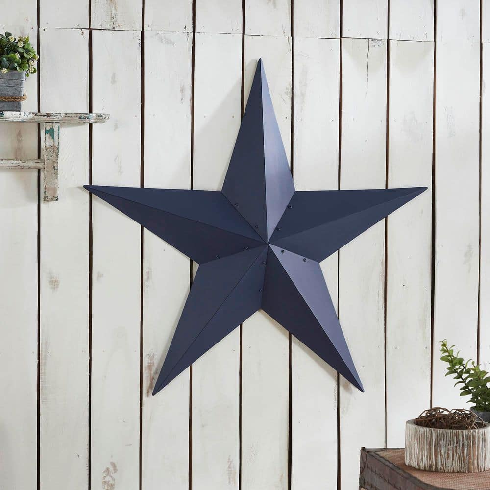 VHC BRANDS 1-Piece 36 in. x 36 in. Blue Distressed Metal Star Wall ...