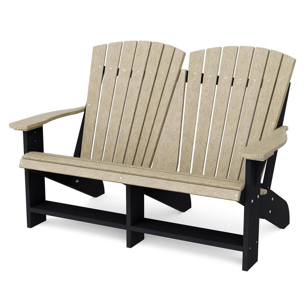 Wildridge Heritage Weathered Wood and Black HDPE Plastic Outdoor Double Adirondack LCC-129-WW-BK ...
