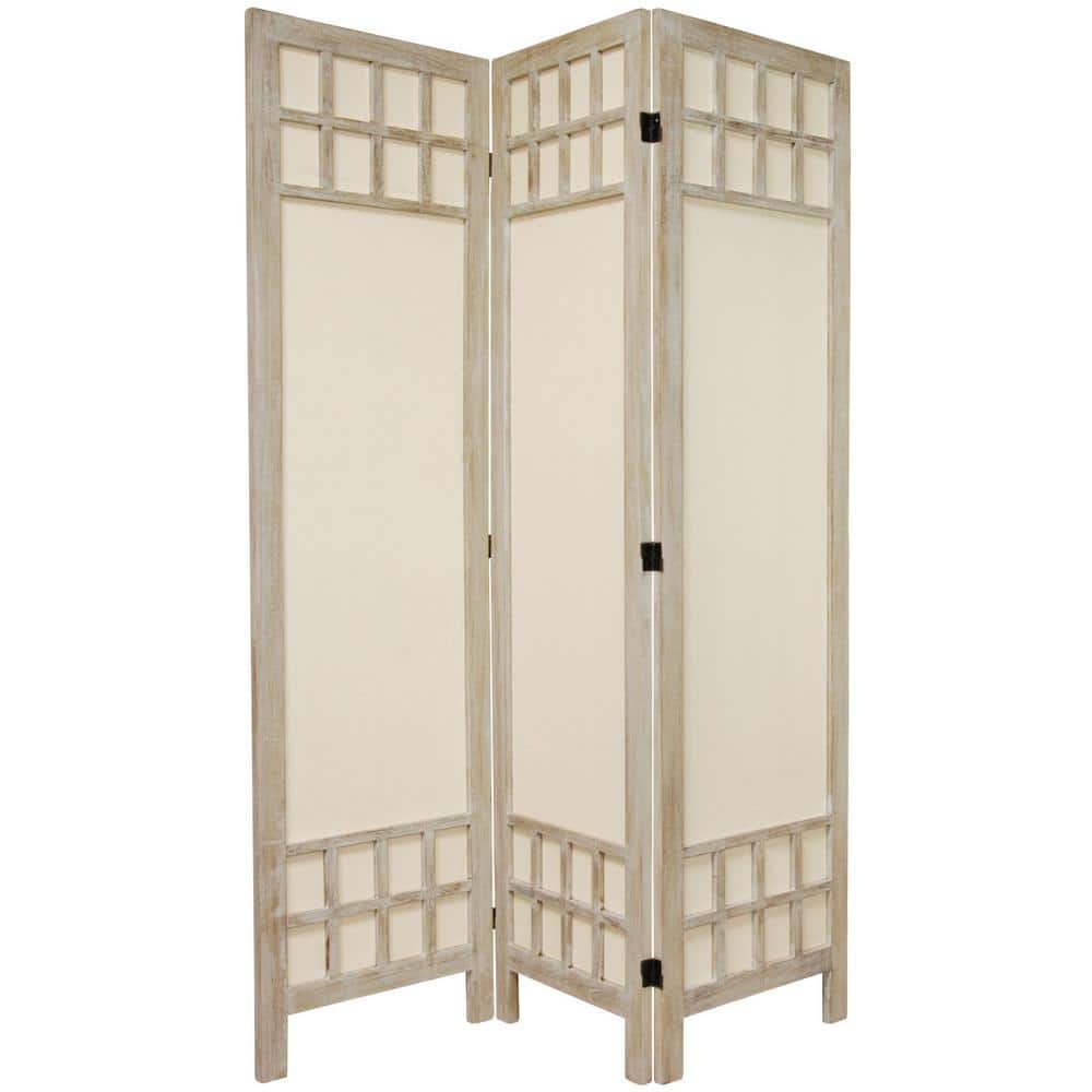 RED LANTERN 5.5 ft. Burnt White Muslin Window Pane 3-Panel Room Divider ...