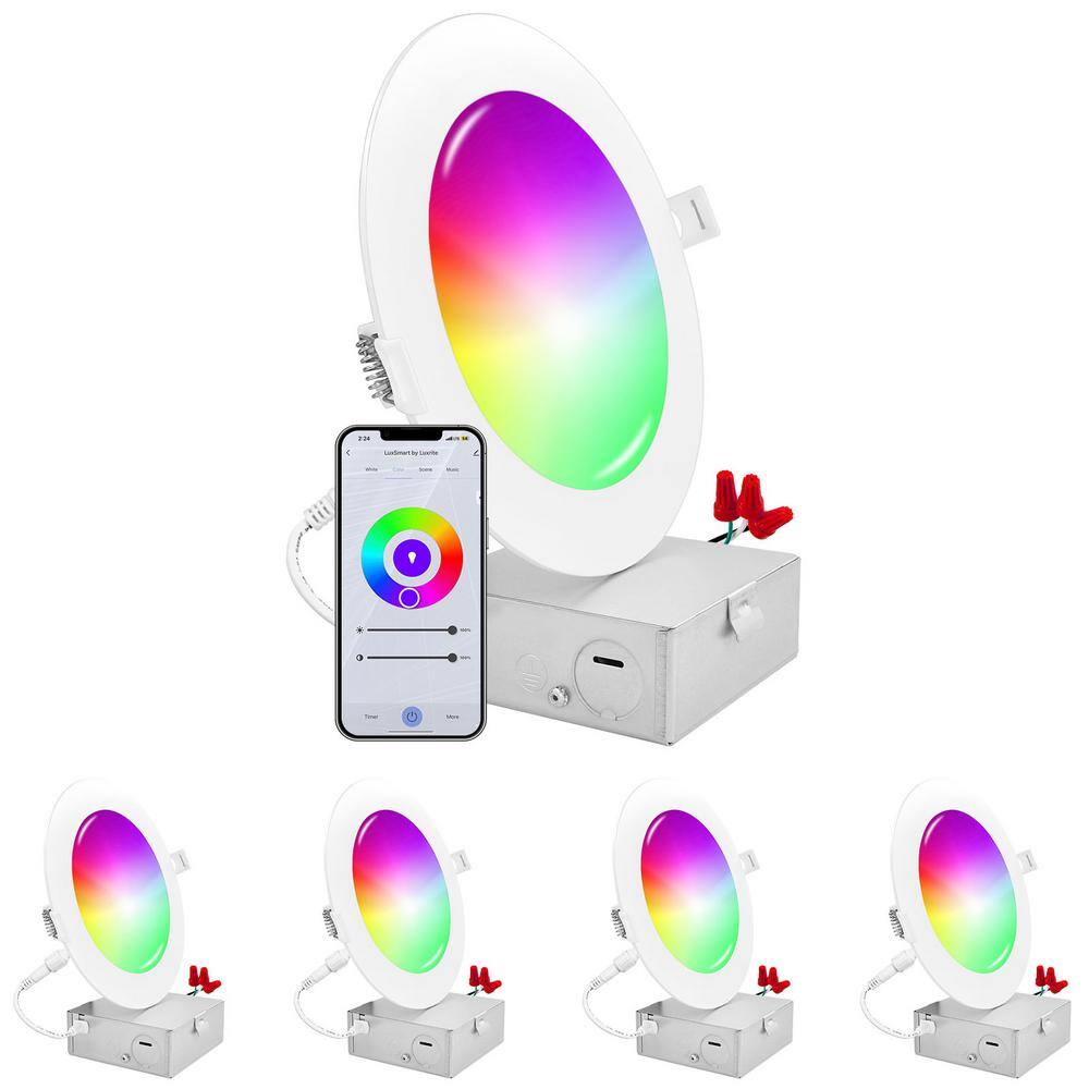 LUXRITE 6 in. Smart Round Integrated LED Recessed Light RGBW Color ...