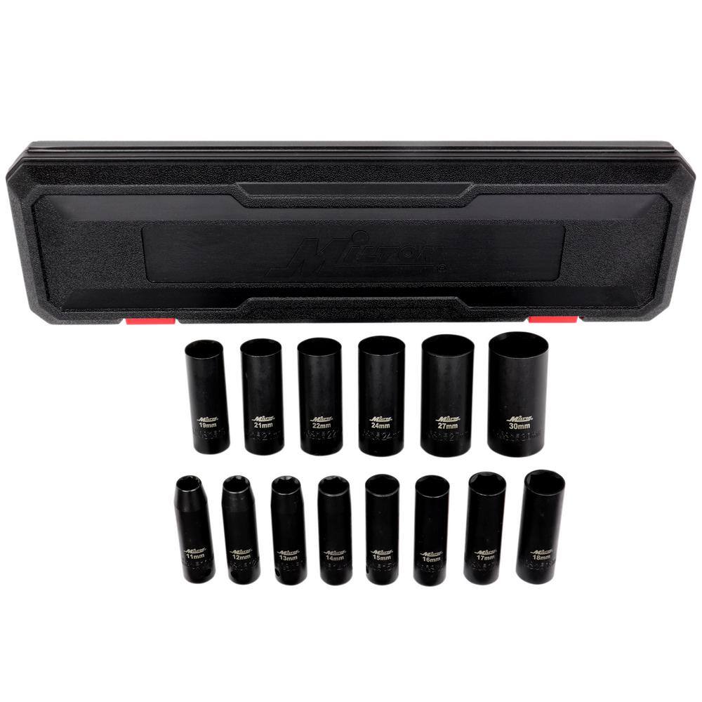 Milton 1/2 in. Drive Deep 11-30 mm Metric Impact Socket Set (14-Piece ...