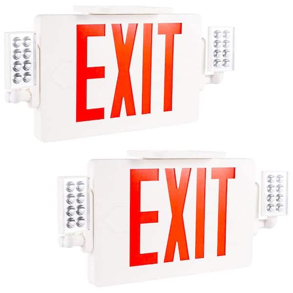 2-Pack LED Combo Exit Sign with Emergency Light 2 Adjustable Heads ...
