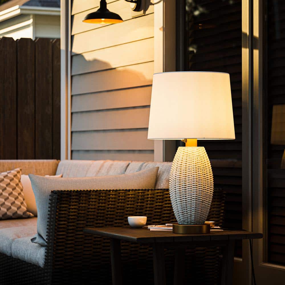 Hampton Bay Chaleston 28 in. Outdoor/Indoor White and Gold Table Lamp ...