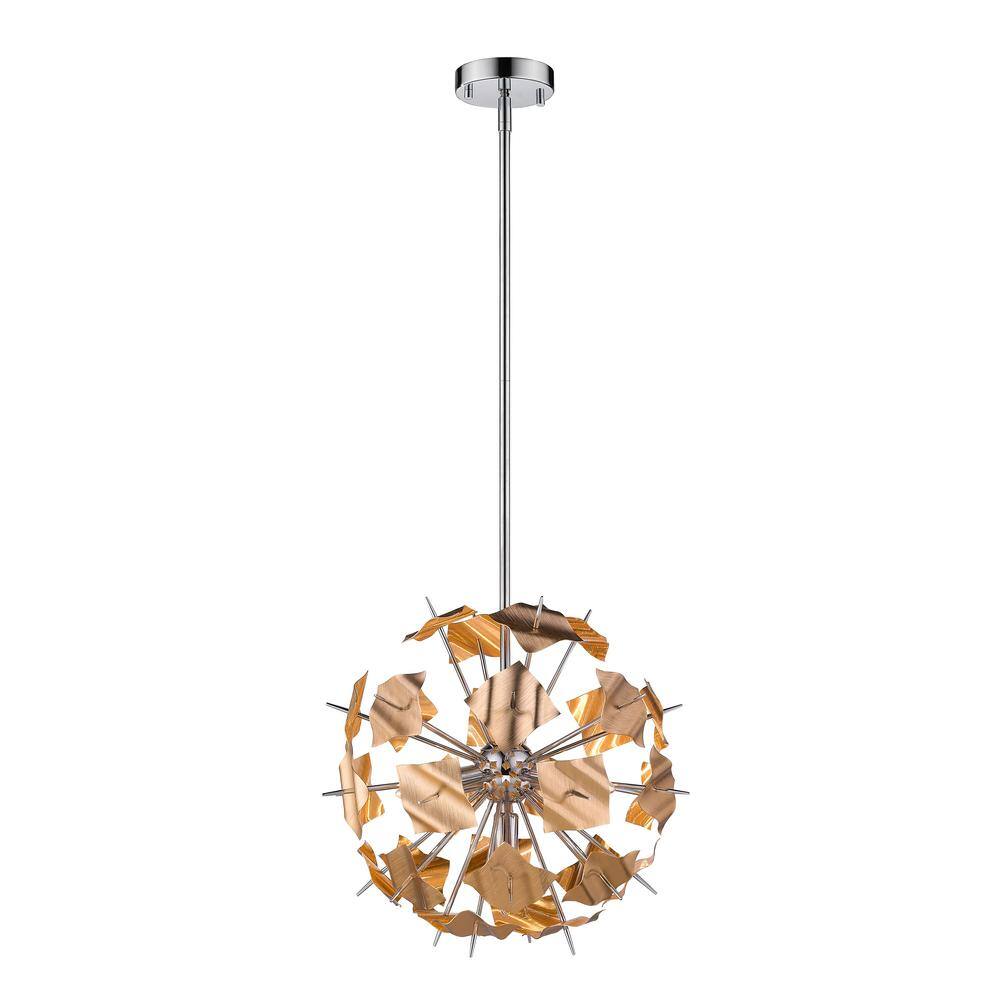 Branam 40-Watt 5-Light Chrome and Champagne Starburst Pendant Light ...