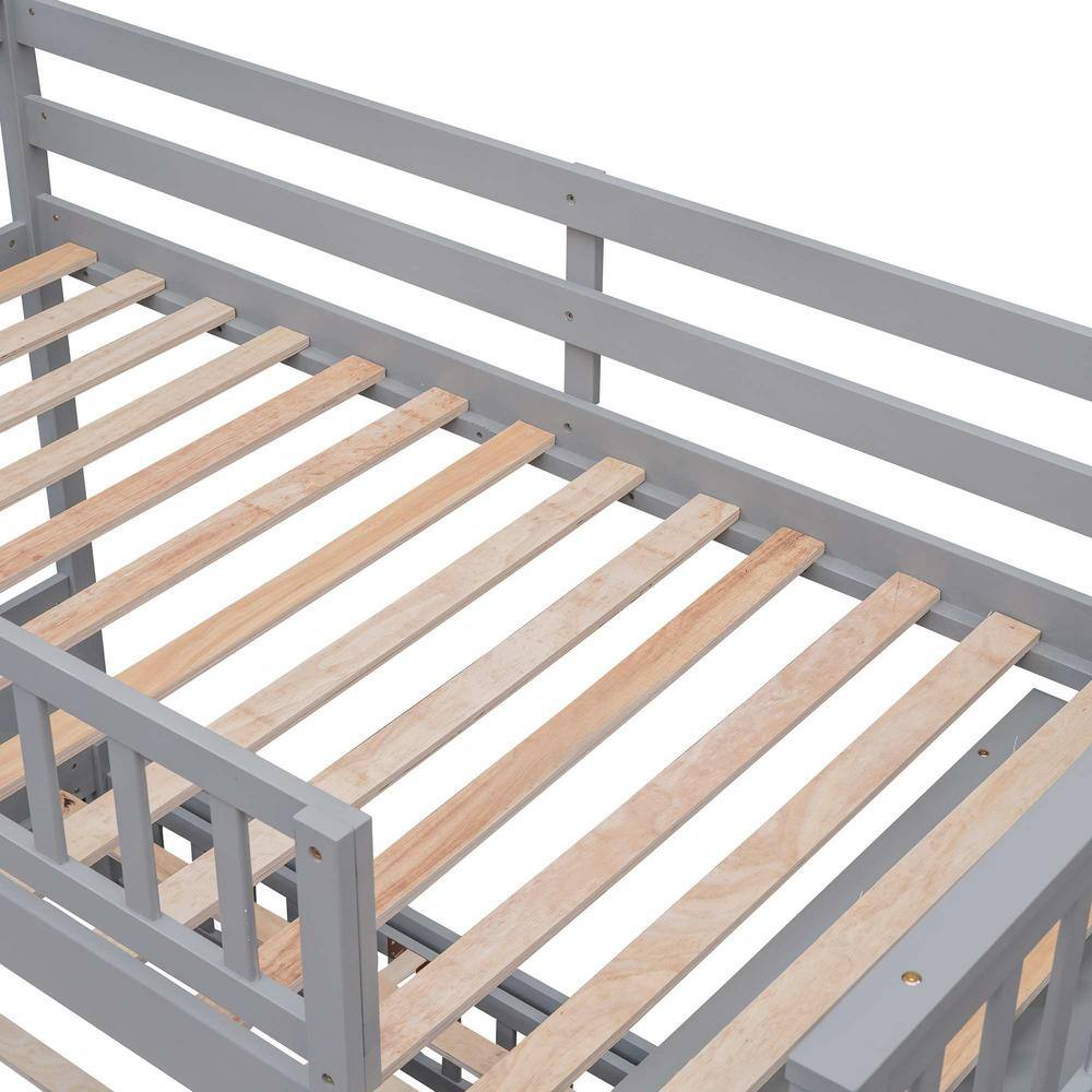 Polibi Gray Wooden Twin Over Full Bunk Bed with 6 Drawers And Flexible ...