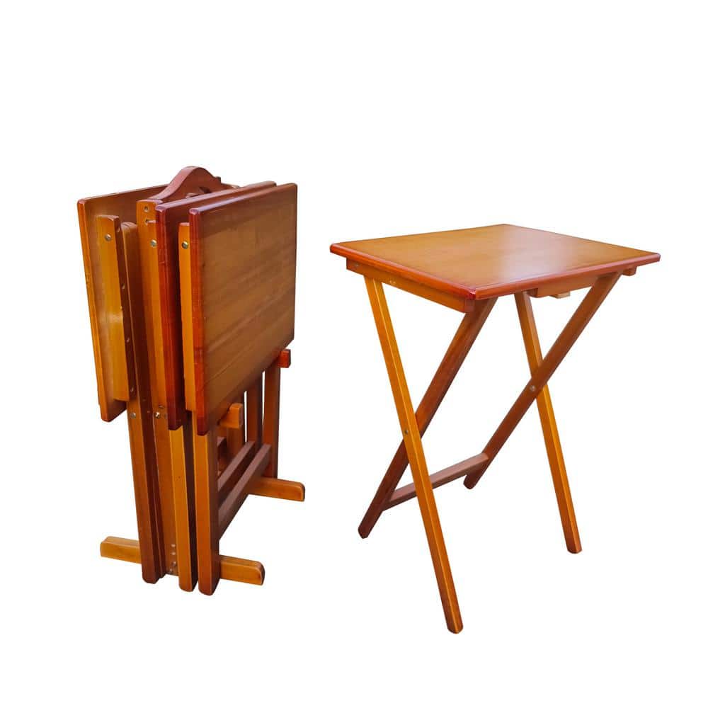 URTR Honey Brown Rectangle Wood Outdoor Side Table Folding Portable ...