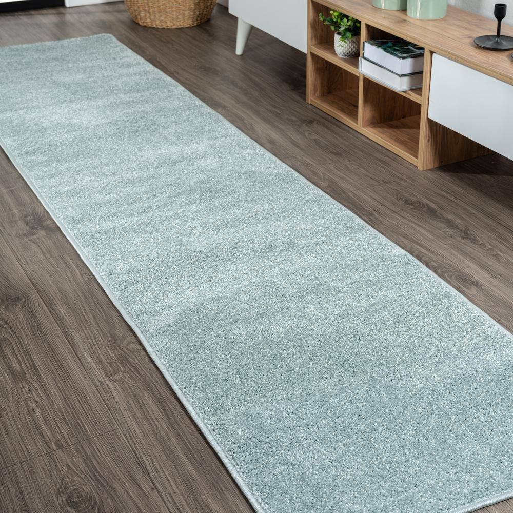 JONATHAN Y Haze Solid Low-Pile Light Blue 2 ft. x 14 ft. Runner Rug ...