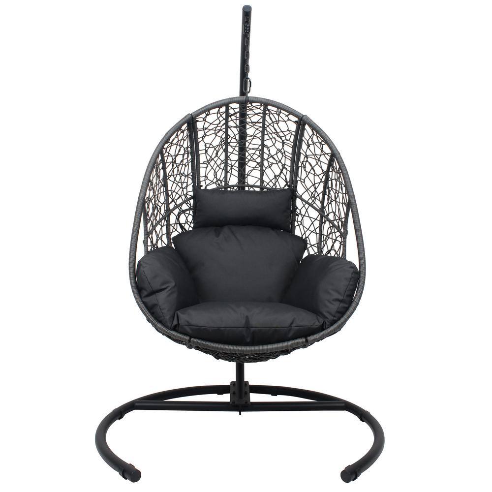 grossag 1-Person Black Metal Outdoor Patio Swing Egg Chair Black Wicker ...