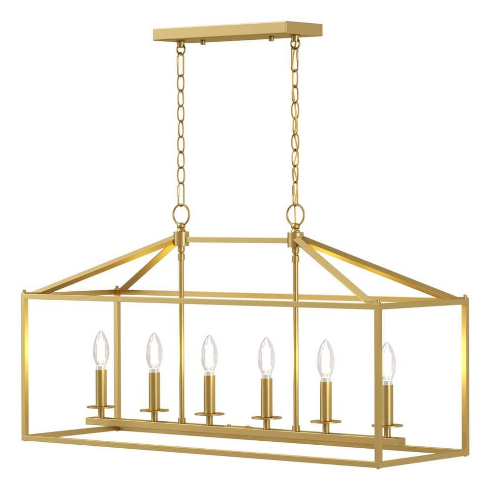 BYBLIGHT 36.6 in. 6-Light Farmhouse Linear Chandelier with Gold Caged ...