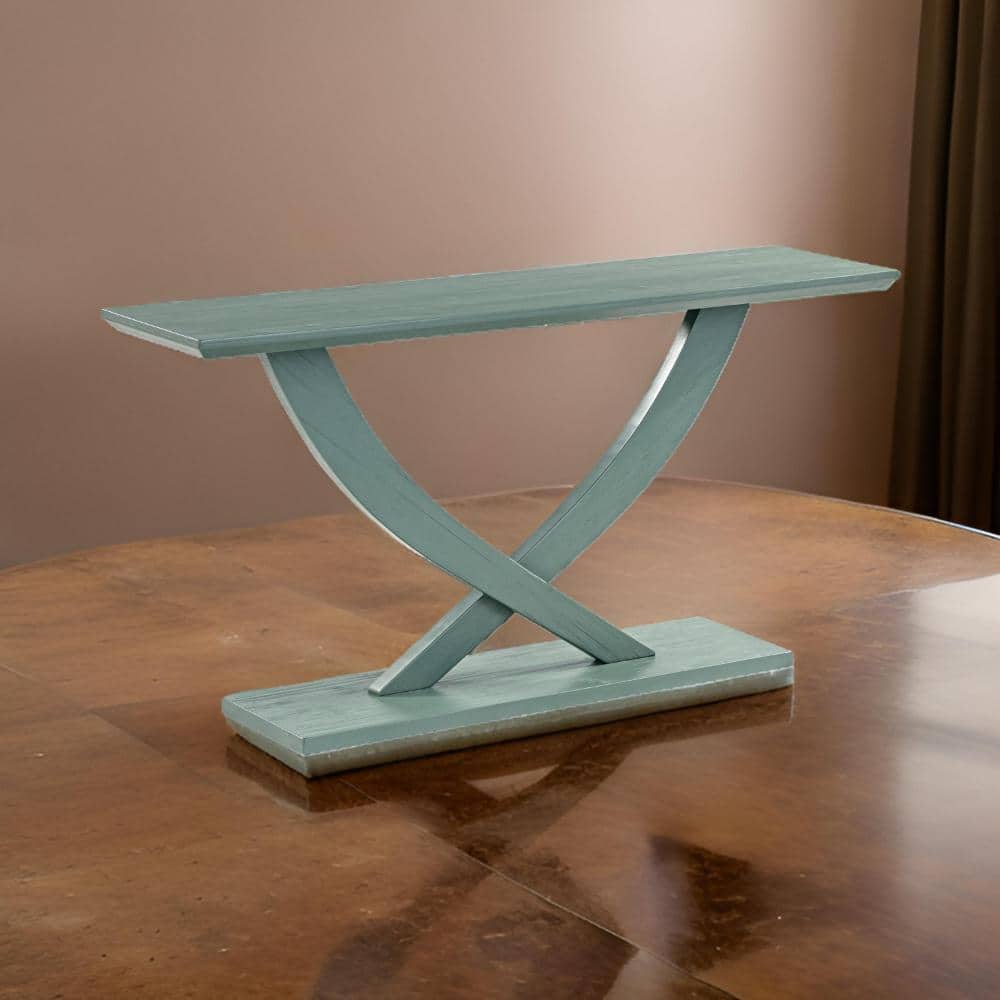 Benjara 14.5 in. Gray Green Rectangle Wooden Console Table with Cross ...