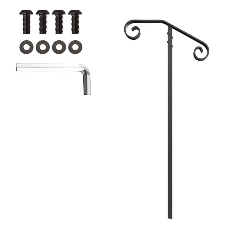 Afoxsos Wrought Iron Outdoor Step Handrails Single Post Black Matte ...