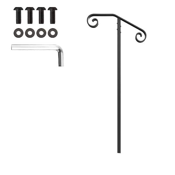 Afoxsos Wrought Iron Outdoor Step Handrails Single Post Black Matte ...