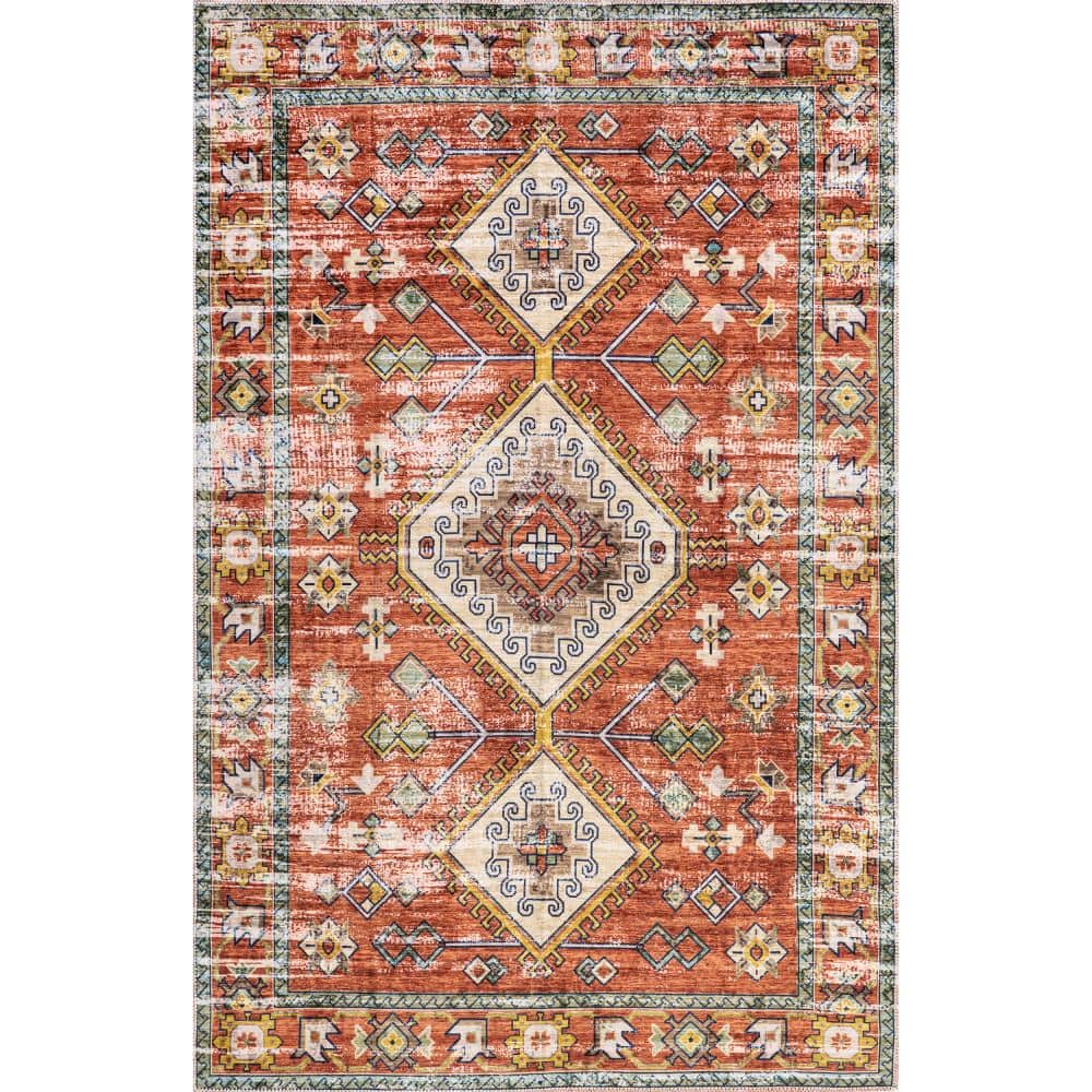 nuLOOM Everly Vintage Boho Machine Washable Rust 6 ft. x 9 ft. Area Rug ...