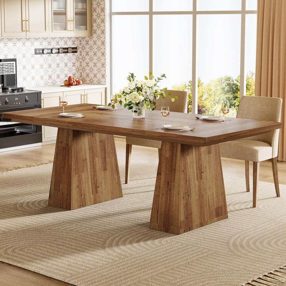 BYBLIGHT Roesler Brown Wood 63 in. Pedestal Dining Table Seats-6 ...