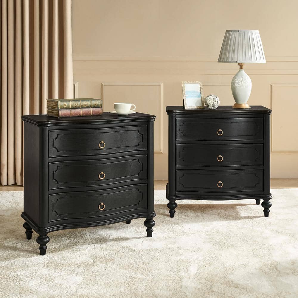 JAYDEN CREATION Egmund Set of 2 Traditional 3-Drawer Nightstand with ...