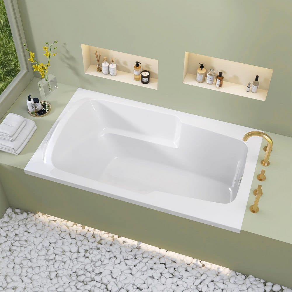NTQ 60 in. x 36 in. Rectangular Drop-in Soaking Bathtub Acrylic ...