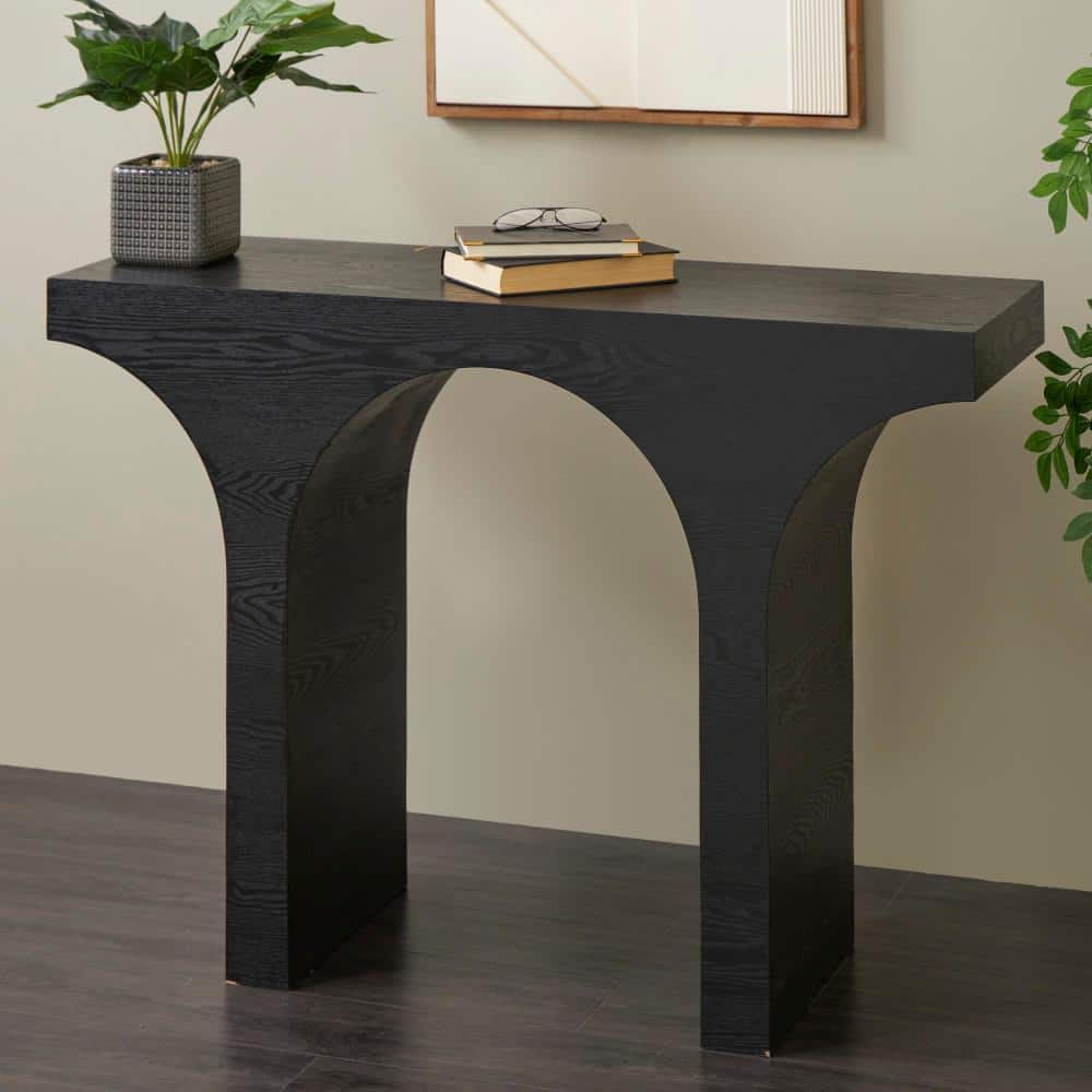 Litton Lane 45 in. Black Half-Circle Wood Cutout Abstract Console Table ...
