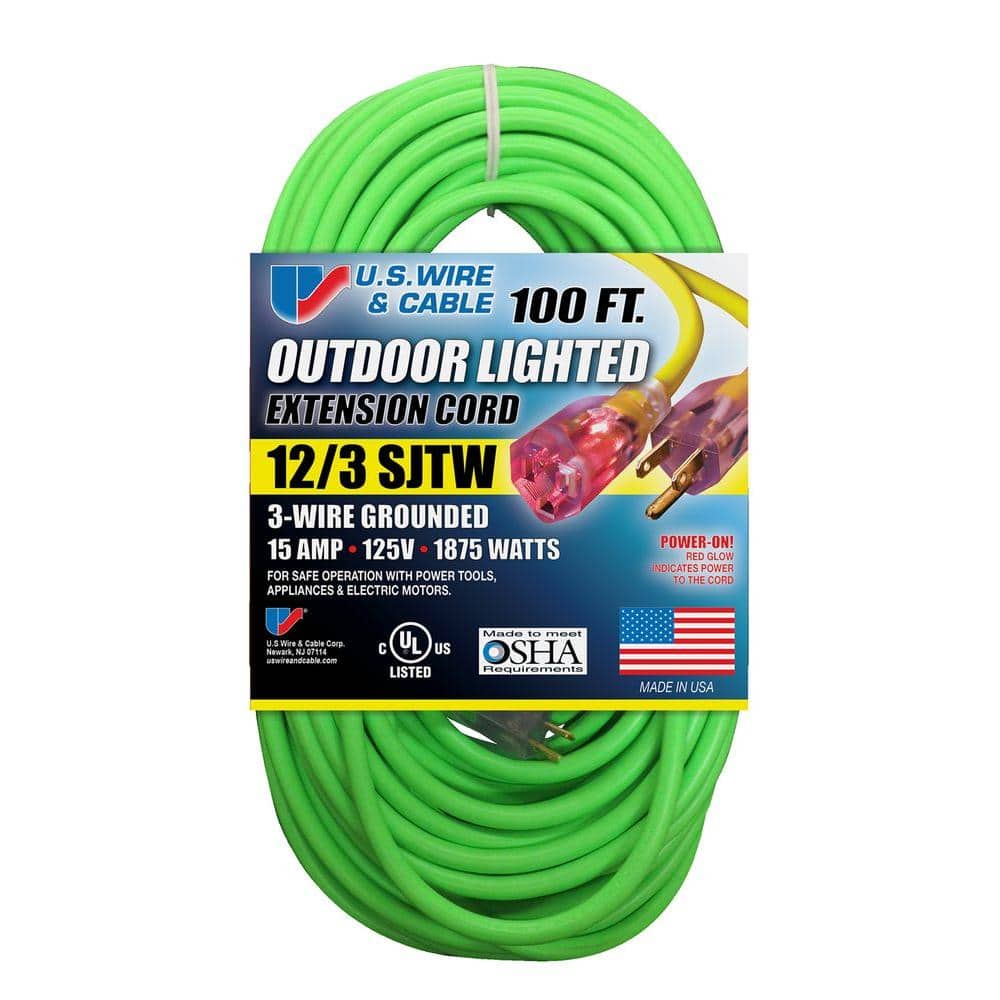 U.S. Wire and Cable 100 ft. 12/3 Fluorescent Lighted Extension Cord ...