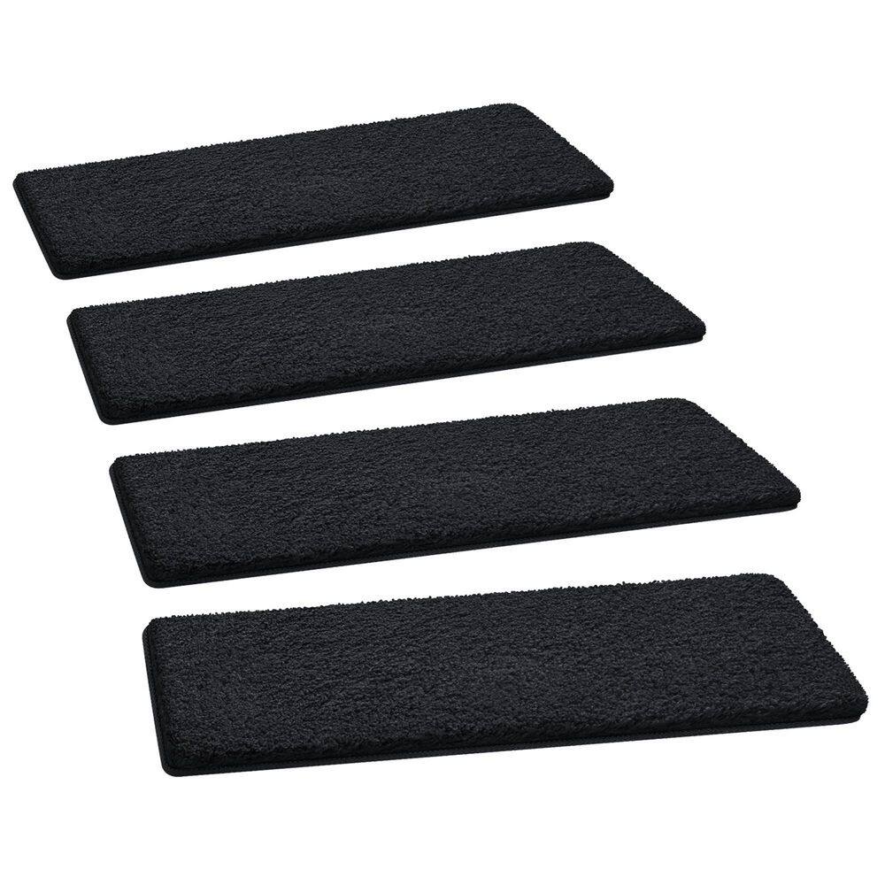 PURE ERA Plush Black 8 in. x 30 in. x 1 in. Carpet Stair Treads Cover ...