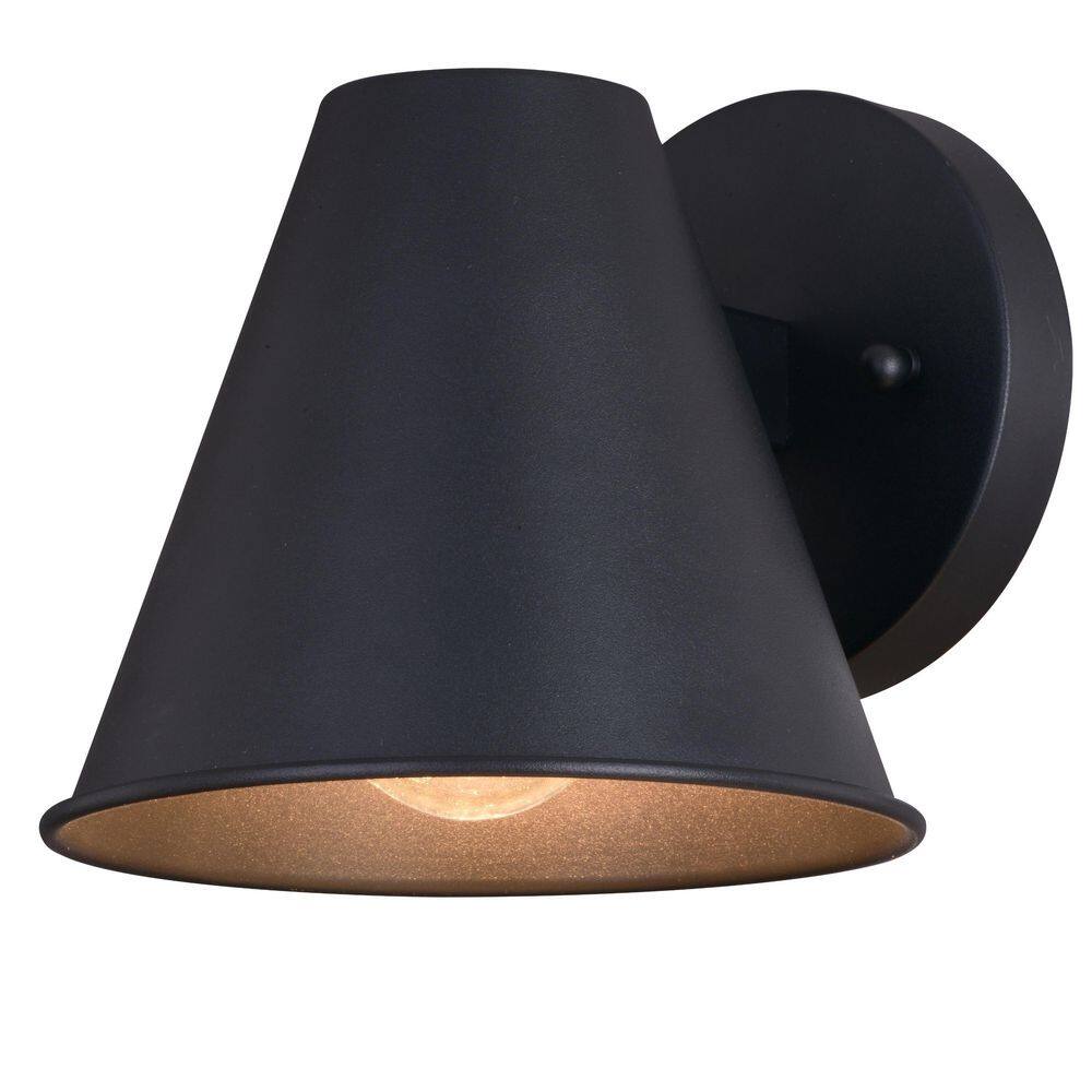 VAXCEL Smith 1 Light Textured Black Metal Cone Outdoor Wall Lantern ...