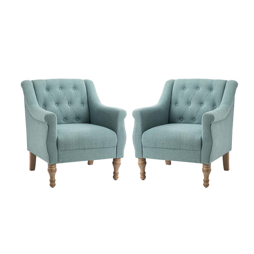 JAYDEN CREATION Beato Blue Arm Chair with Turned Legs set of 2 CHWH0600 ...