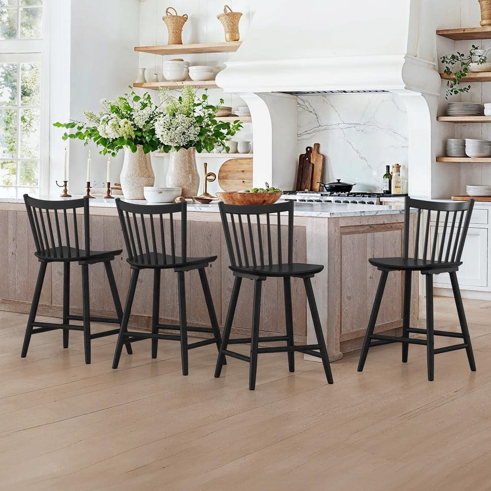 LUE BONA Winston 24 in. Black Classic Windsor Barstool Solid Wood Farmhouse Counter Height Stool with Spindle Back Set of 4 WSDB BLACK 3 The Home Depot