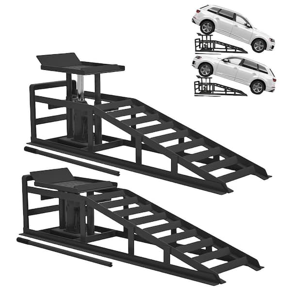 2-Piece 11060 lbs. Black Heavy Duty Hydraulic Car Ramps for Oil Changes ...