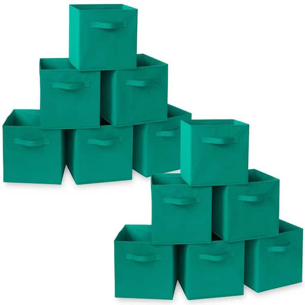 Casafield Teal Green 11 in. x 11 in. Fabric Collapsible Cubes ...