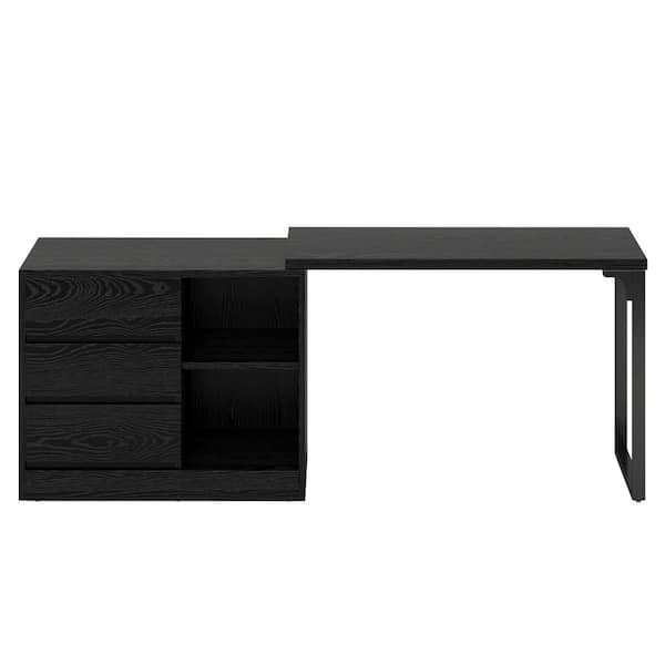 BYBLIGHT Moronia 39 in. L-Shaped Reversible Black Wood 3-Drawer ...