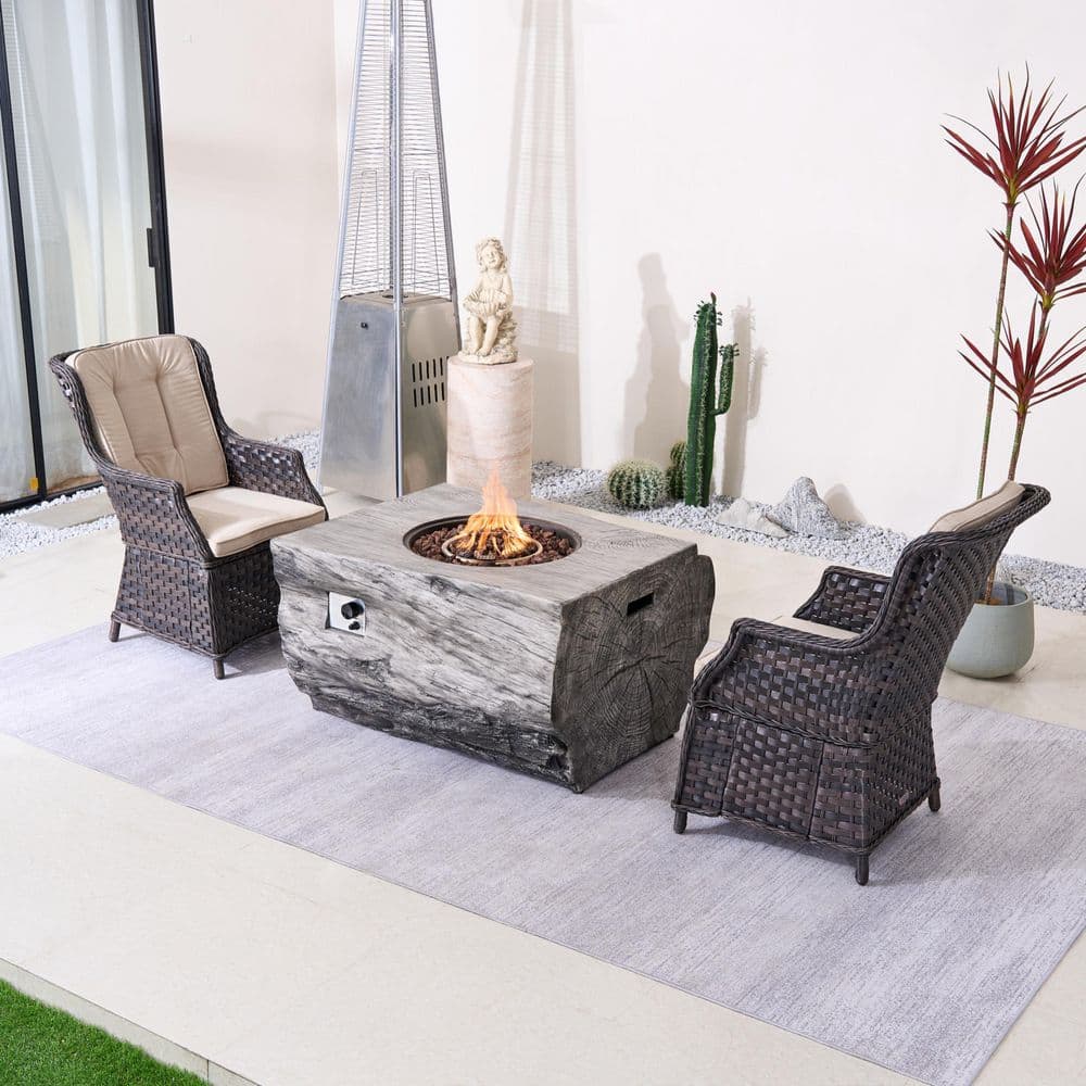 moda furnishings Ondina 3-Piece Brown Wicker Aluminum Outdoor Fire Pit ...
