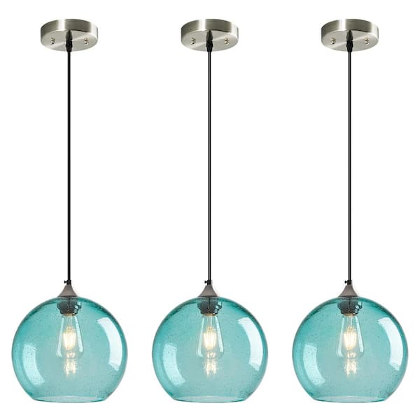 LQXYIQ 60W 3-light Light Blue Glass Globe Pendant Light Modern Kitchen ...