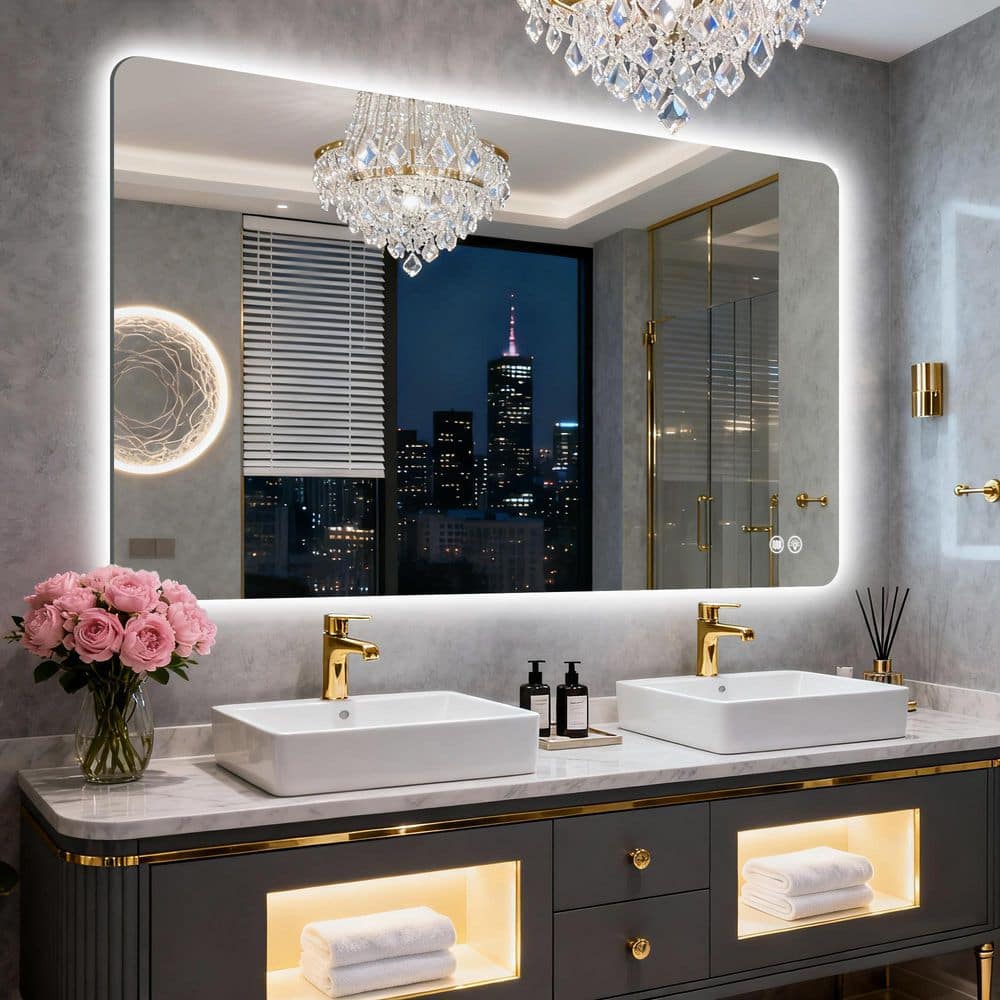 Sxiawe 35.9 in. W x 59.9 in. H Rectangular Frameless LED Adjustable ...