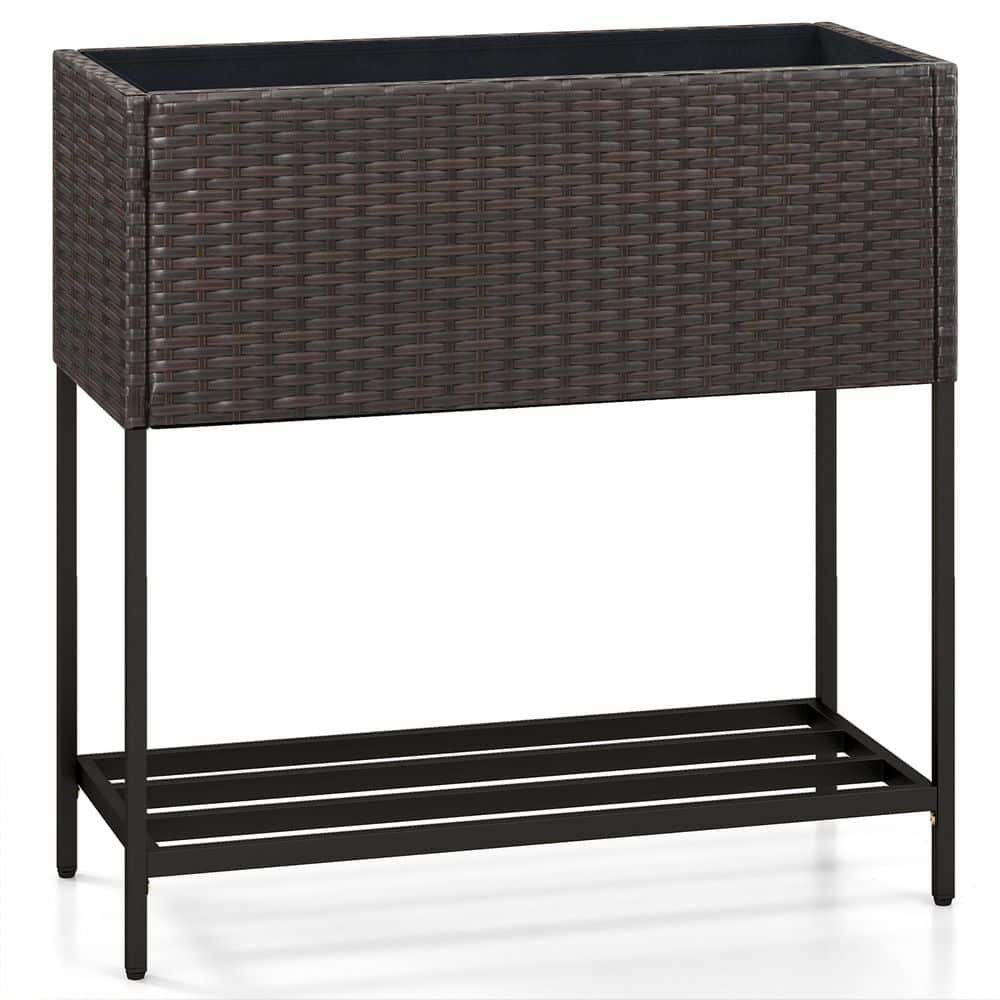 Gymax Metal Elevated Planter Box Raised Garden Bed with Rattan Surface ...