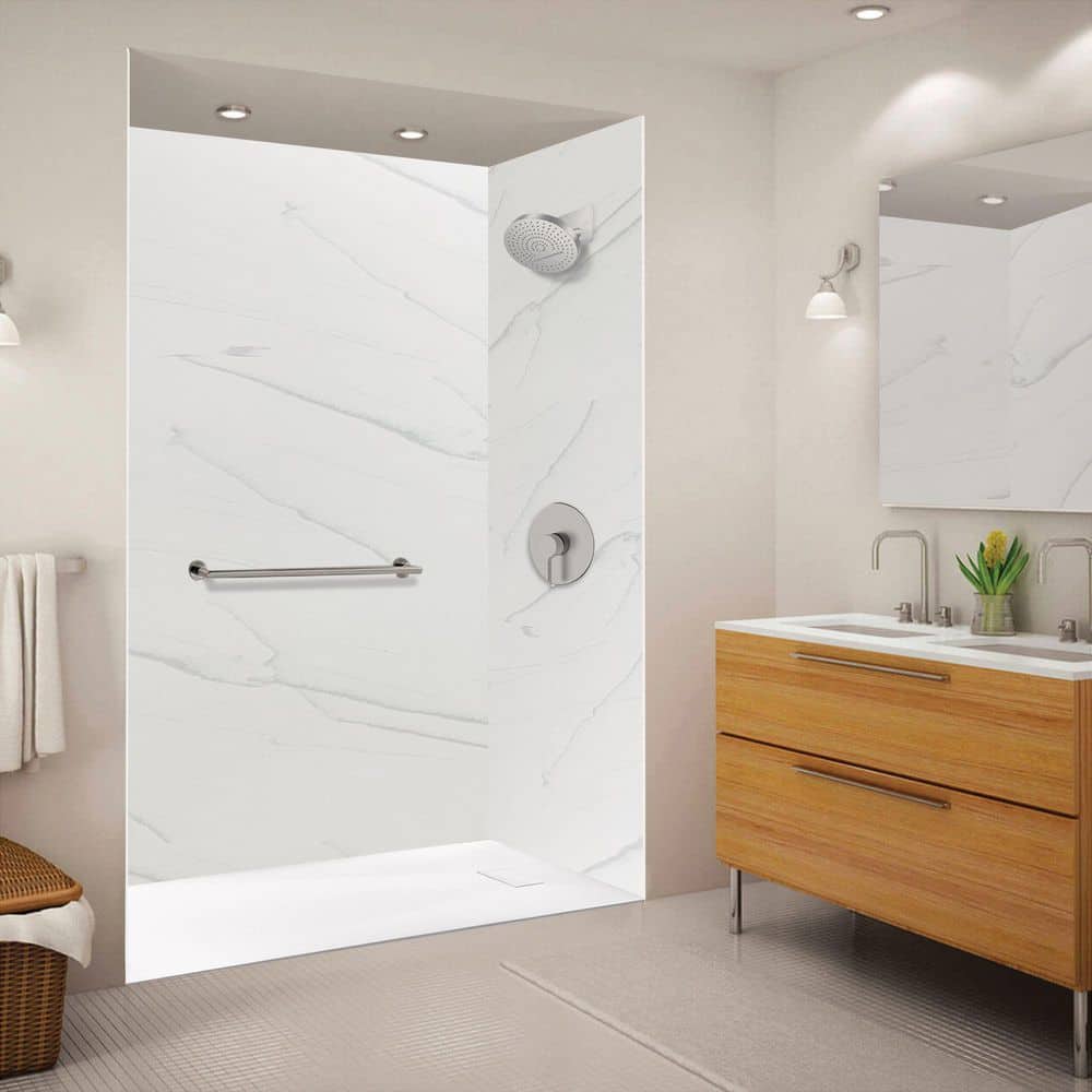 Transolid Trimslate 59.1 in. L x 35.5 in. W Alcove Shower Pan Base with ...
