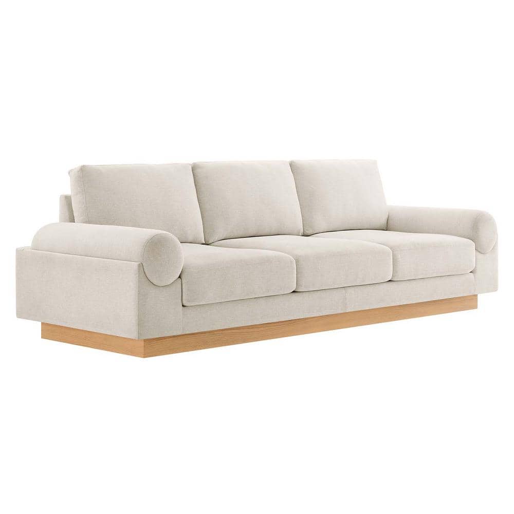MODWAY Oasis 102.5 in. Round Arms Polyester Rectangle Sofa in. Ivory ...