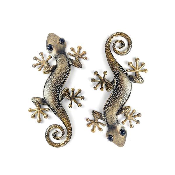 15 in. Gecko Metal Wall Art Decor, Indoor & Outdoor Lizard Wall Art ...