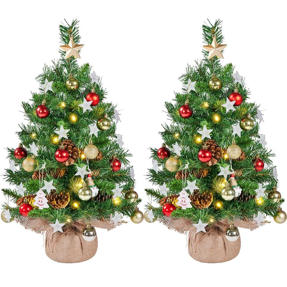 Yaheetech Set of 2 Tabletop Christmas Trees with Pinecones and Warm ...
