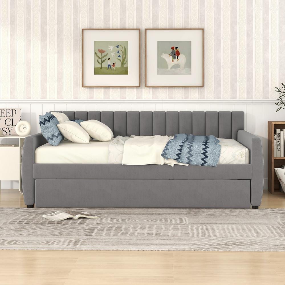 IDEAGLE Gray Full Size Velvet Tufted Upholstered Daybed Sofa Daybed ...