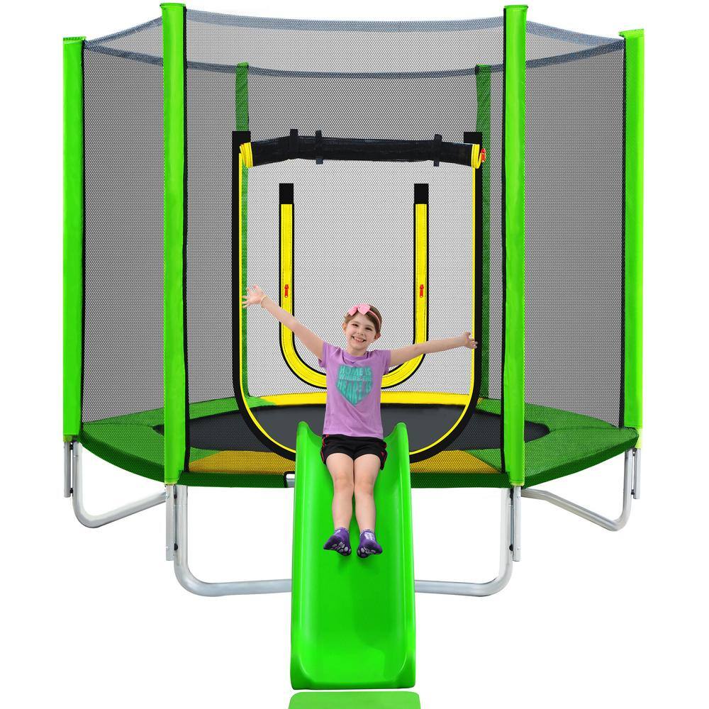 AFAIF 7 ft. Trampoline for Kids with Safety Enclosure Net, Slide and ...