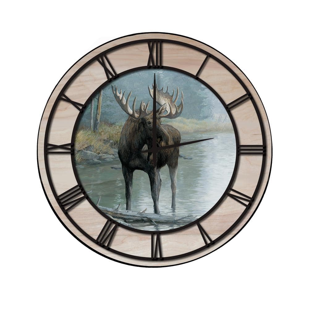 "Quiet Water Moose" Woodgrain Accent and Black Numbers Imaged Wall ...