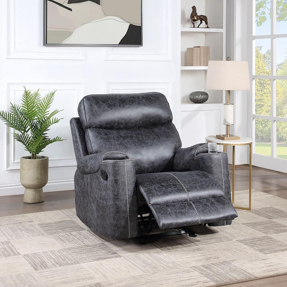 Acme Furniture Hirah Dark Gray Polish Microfiber Glider Recliner with ...