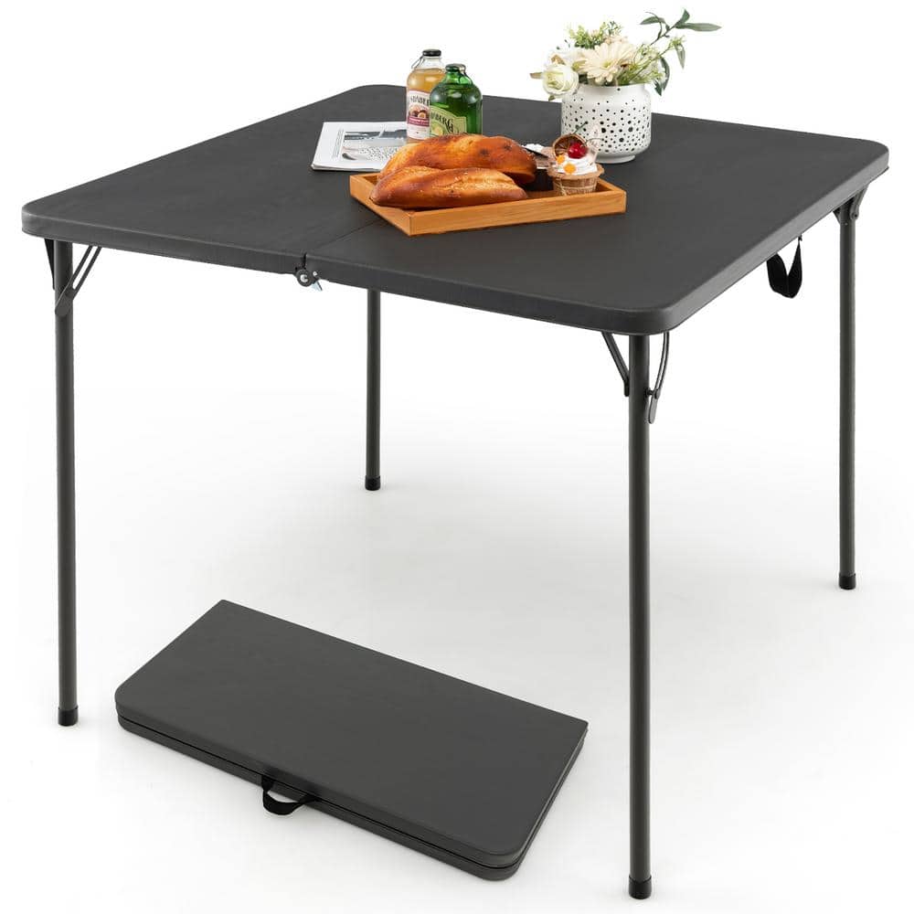 Costway Grey Square Metal Folding Outdoor Picnic Dining Table HDPE ...