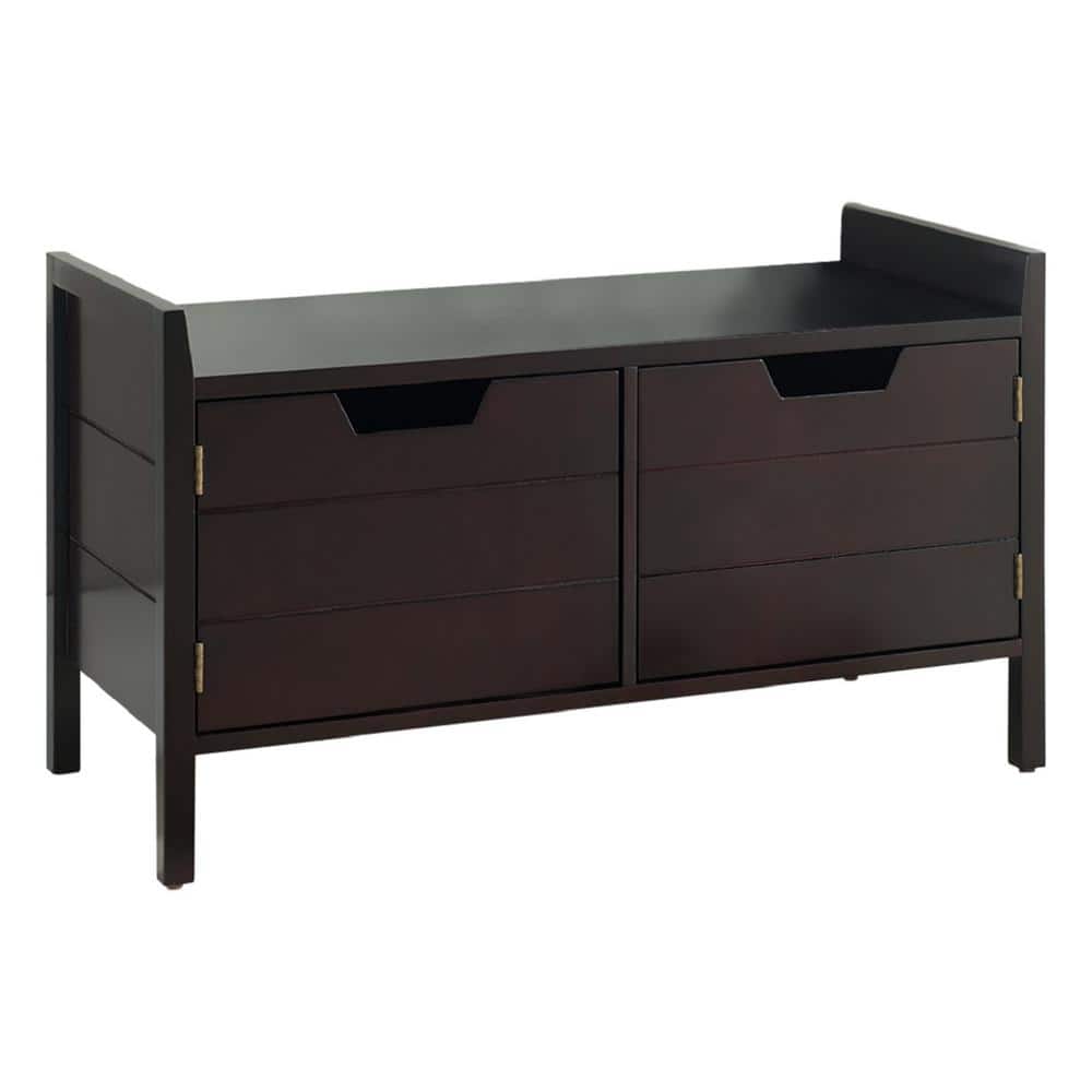 Kings Brand Furniture Wood Espresso Storage Bench with Doors SDSB-0635 ...