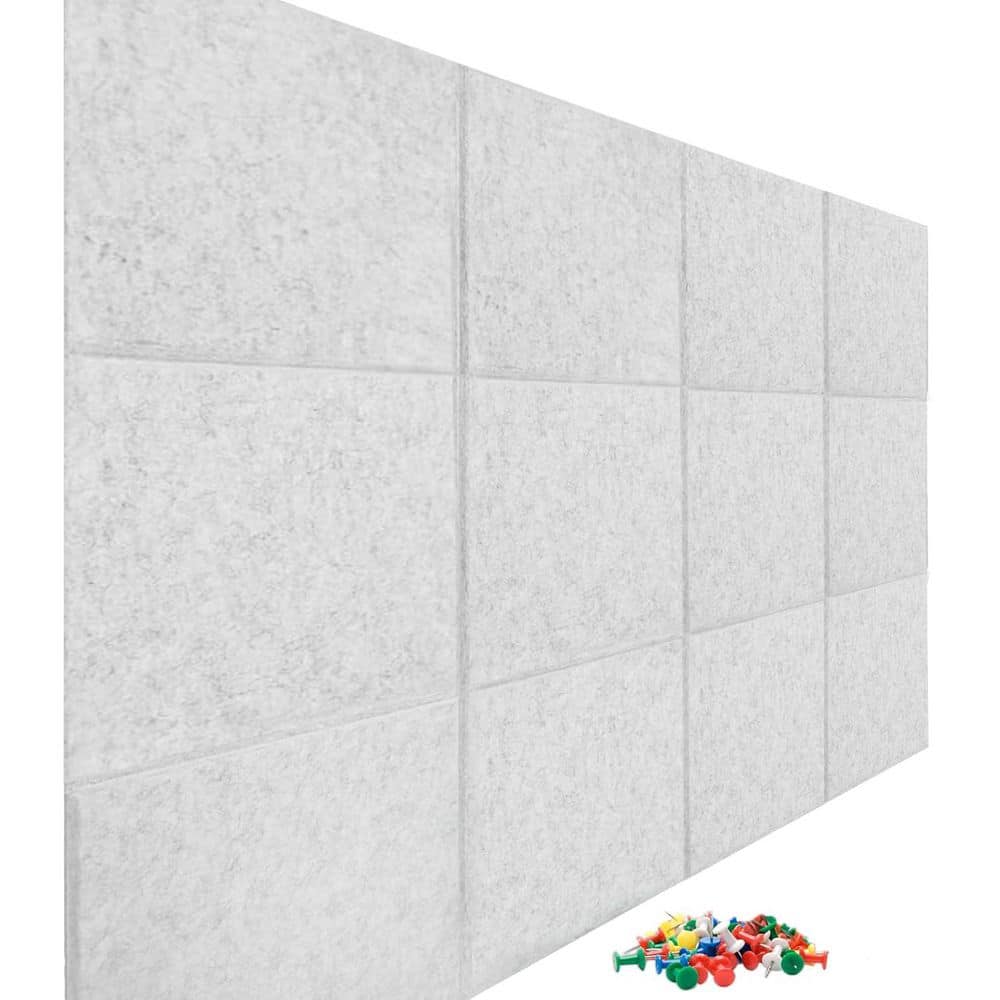 Afoxsos 47 x 35 Felt Wall Tiles Light Grey Luxurious Texture Removable ...